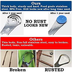 MOOSEC Tongue Scraper for Adults&Kids, Durable Food Grade 2 in 1 Silicone Tongue Brush and 100% Stainless Steel Tongue Scrapers, Reduce Bad Breath