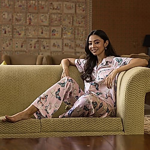 Anuschka Women’s Printed Pajama Set - Sleepwear Collection Made with 100% Recycled Poly Silk - Butterfly Melody, XL