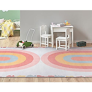 Well Woven Kids Rugs Crescent Rainbow 3'3" x 5' Multi Color Modern Printed Machine Washable Area Rug