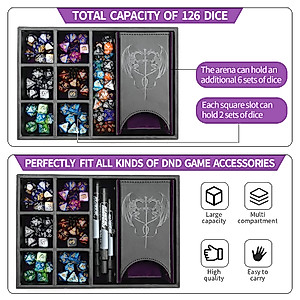 Grajar DND Dice Tray and Dice Tower with Storage, 3 in 1 Dice Rolling Tray with Lid, Portable Dice Box Storage, DND dice Holder for Dungeons and Dragons D&D RPG MTG Table Games - Purple