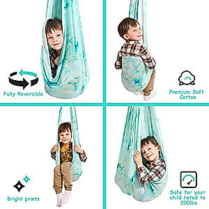 KABOER Indoor Outdoor Cuddle Sensory Swing,Therapy Hammock Swings with 360° Swivel Hanger Hanging Calming Compression Therapy Swing for Child&Adults to Play&Calm, Max Weight 200lbs,Marbling