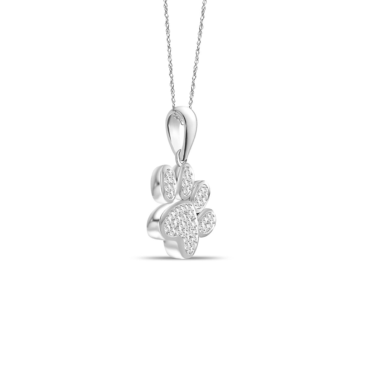 Diamond2Deal 10K White Solid Gold Diamond Dog Paw Print Pendant Rope Chain Necklace 18inch (1/8Ct/ I2,H-I)