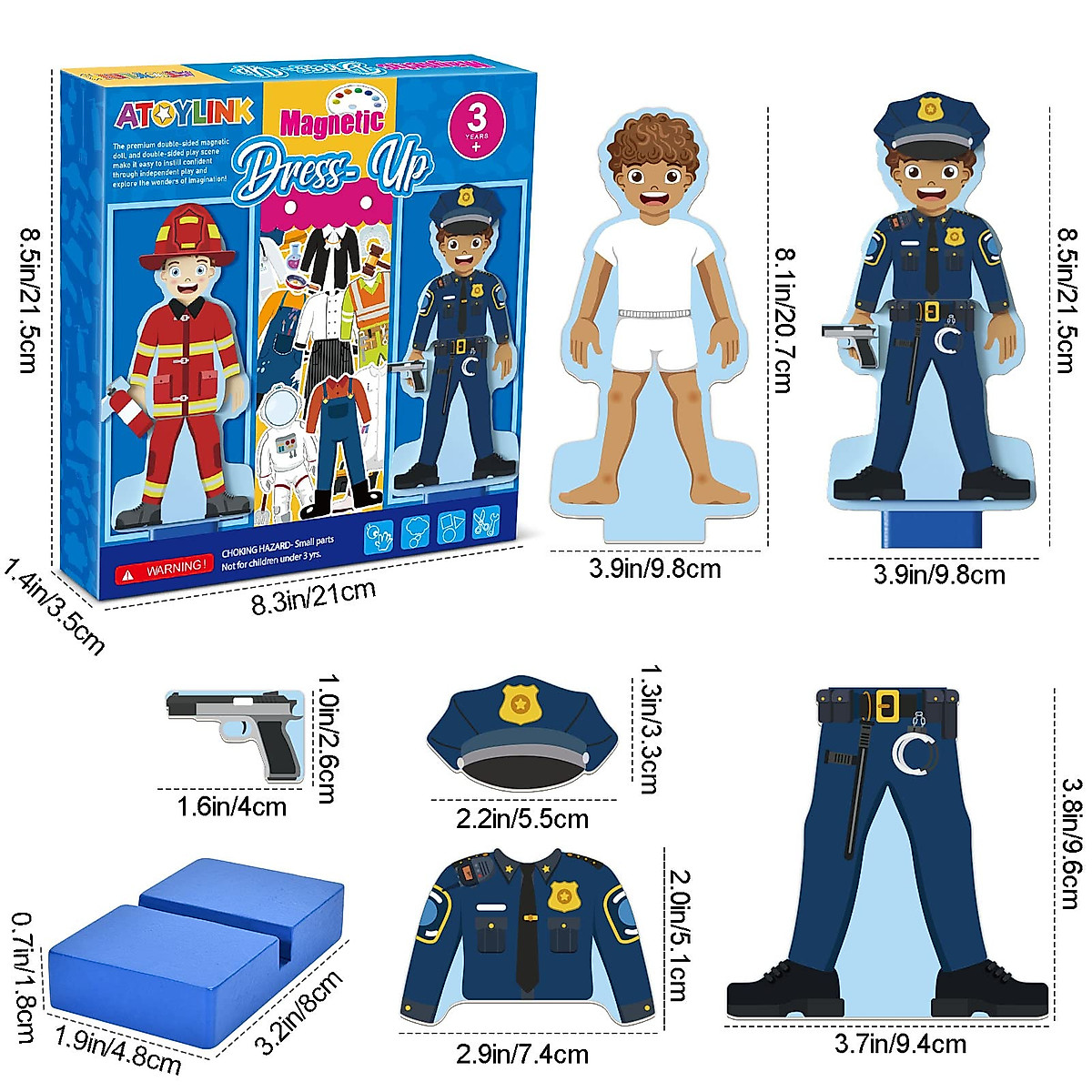 Atoylink Wooden Magnetic Dress up Dolls Pretend Play Set 40+ Pcs Occupations Community Helpers Matching Games Fridge Magnets for Toddlers Preschool Learning Toys Boys Birthday Gifts