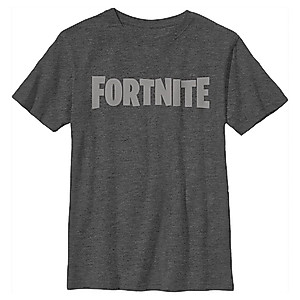 FORTNITE Boys Logo Boy's Heather Crew Tee T Shirt, Charcoal Heather, Medium US