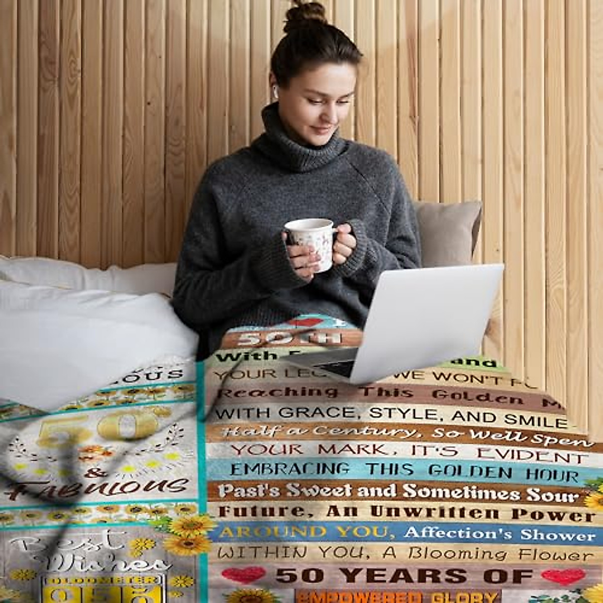 Amxieui 50th Birthday Gifts for Women, Happy 50 Year Old Gifts Decorations Gift Ideas for Her, Funny 50th Birthday Throw Blanket Gift Ideas 60" x 50"