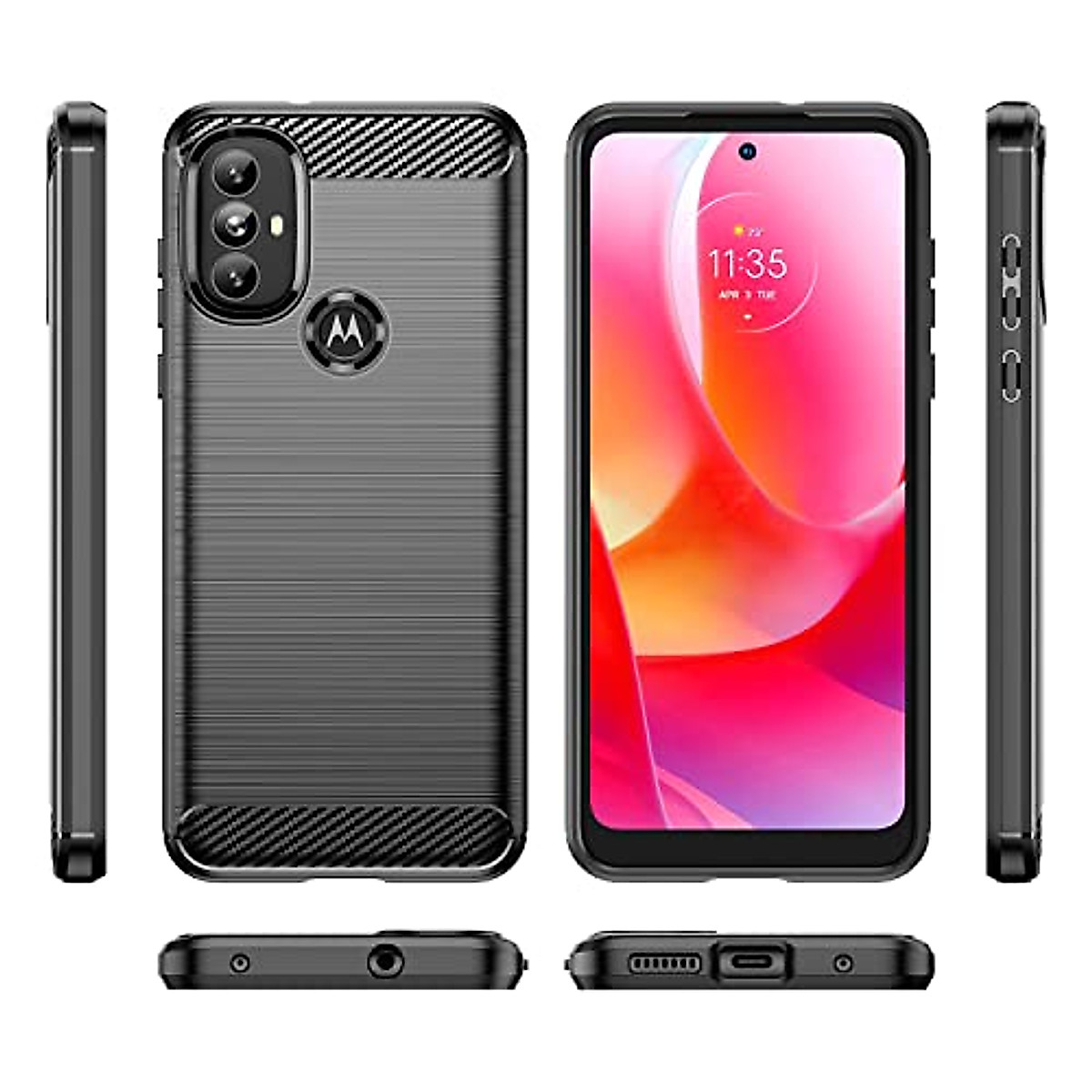 GSDCB Case for Motorola Moto G Power 2022 Case with Tempered Glass Screen Protector, Carbon Fiber Brushed Texture Soft Flexible TPU Slim Fit Shockproof Phone Cover for Women Men Girls Boys (Black)