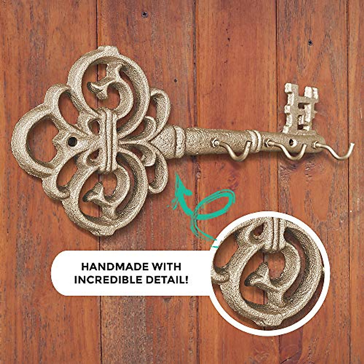 Wallcharmers Large Skeleton Key Wall Hooks | Rustic Vintage Cast Iron Wall Decor