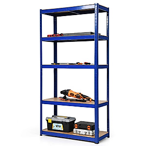 Giantex Storage Rack Shelving Unit Storage Shelf Steel Garage Utility Rack 5-Shelf Adjustable Shelves Heavy Duty Display Stand for Books, Kitchenware, Tools Bolt-Free Assembly 36"x 16"x 72”, Blue