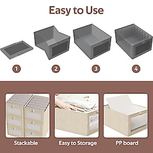 6 Pack Closet Storage Bins, Large Linen Closet Baskets for Clothes Organizer, Foldable Multifunctional Closet Organizer with Clear Window for Clothing, Jeans, Toys, Books, Shelves, Closet, Wardrobe