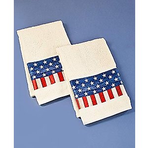 The Lakeside Collection American Flag Bathroom Hand Towels - Patriotic Restroom Accent - Set of 2
