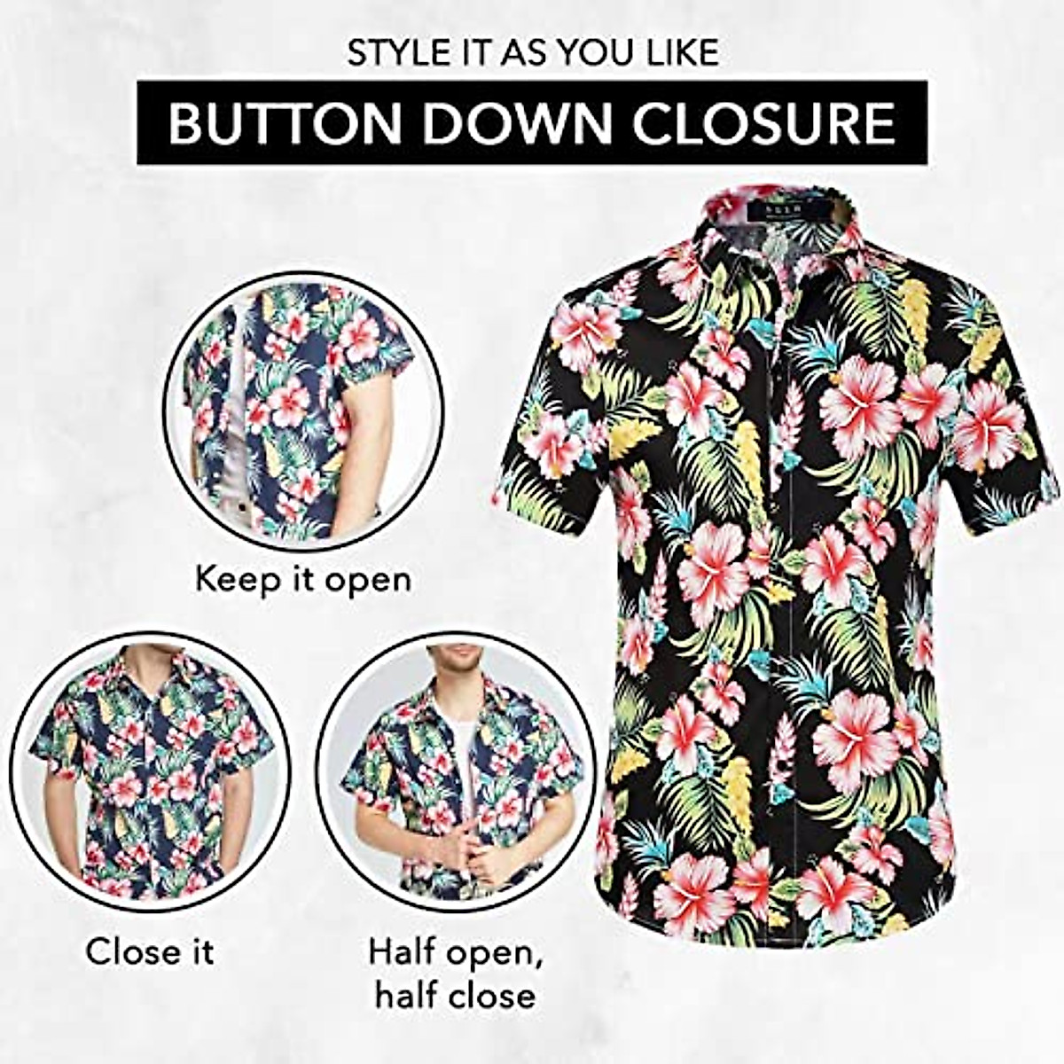 Hawaiian Shirt for Men, Beach Shirts for Men, Tropical Shirts Short Sleeve Floral Casual Button Down (X-Large, Red Hibiscus)