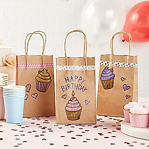 Juvale 12 Pack Small Gift Bags with Handles, 5.3 x 3 x 8.5 Inch Bulk Kraft Paper Material Brown Bags for Party Favors, Goodies