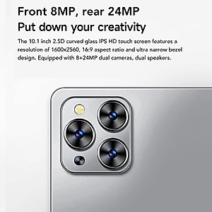 ciciglow 10.1in Tablet, 6GB RAM 128GB Storage, 1600x2560 IPS HD Display, Octa Core CPU, 8MP+24MP Camera, 5000mAh, 5G WiFi, GPS (Gray)