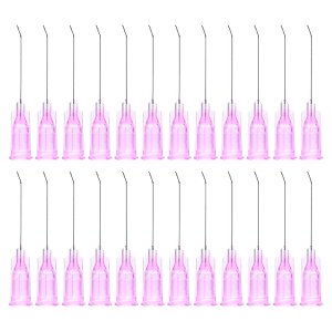 PATIKIL 30Ga x 1 Inch Dispensing Needle Tips, 24Pcs Stainless Steel 45 Degrees Pre Bent Glue Needle Tube Blunt Tips with Luer Lock for Glue Oil Applicator, Purple