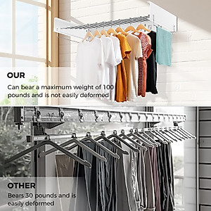 YOURTONE Wall Mounted Drying Rack for Laundry, 40" Wide, 20 Linear Ft, Space Saving Retractable Clothes Drying Rack, 80 lb Capacity, Laundry Room Drying Rack for Indoor, Outdoor & Bedroom