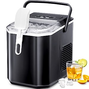 Crzoe Ice Makers Countertop, Ice Machine with Handle, 26Lbs in 24Hrs, 9 Cubes Ready in 6 Mins, Self-Cleaning Portable Ice Maker, 2 Sizes of Bullet Ice Cubes for Home and Office