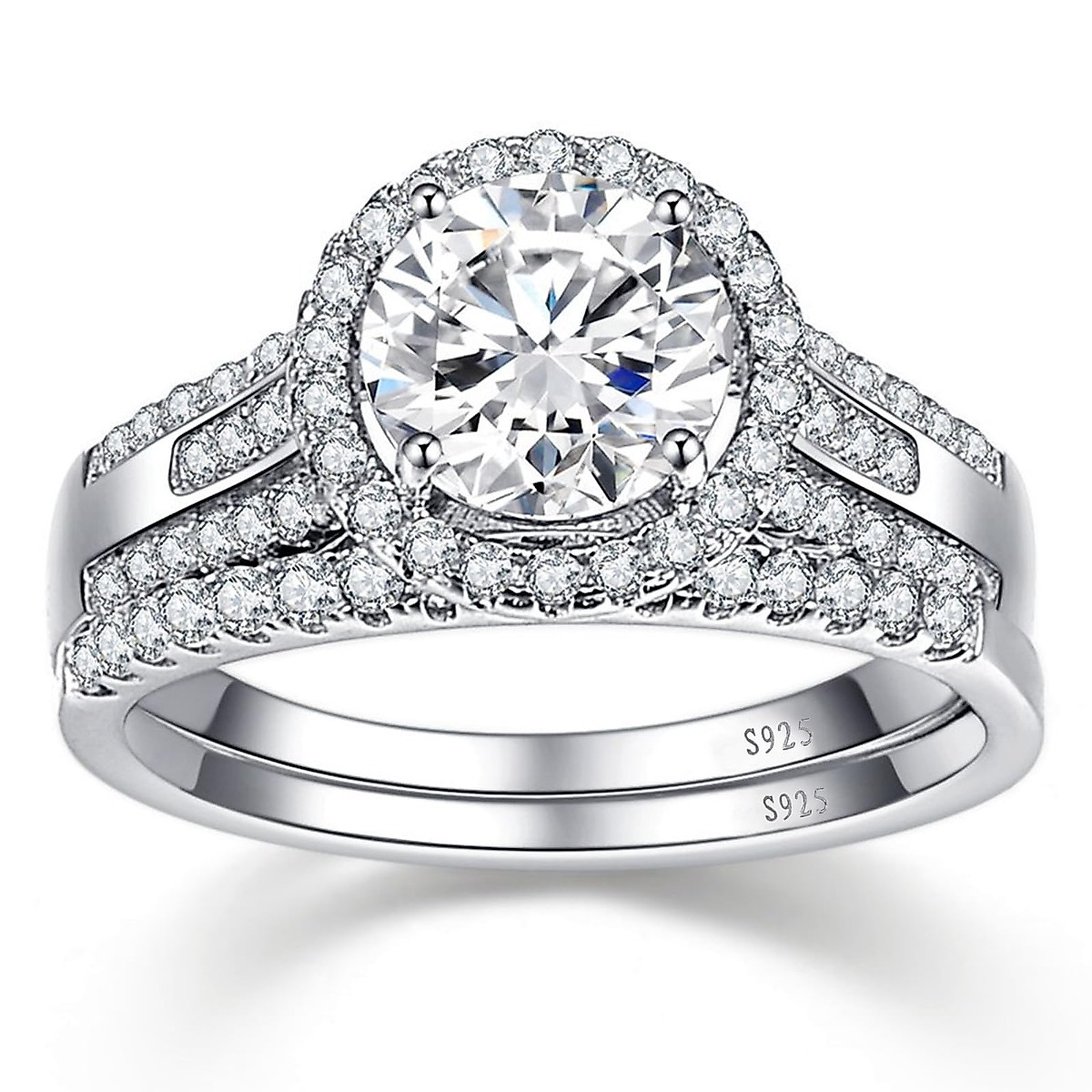 Yaresul 3.45ct Round Halo Women's Engagement Ring Sets 925 Sterling Silver Stackable Half Eternity Wedding Bands Stackable Cubic Zirconia Wedding Bands Rings Women Bridal Set Size 5