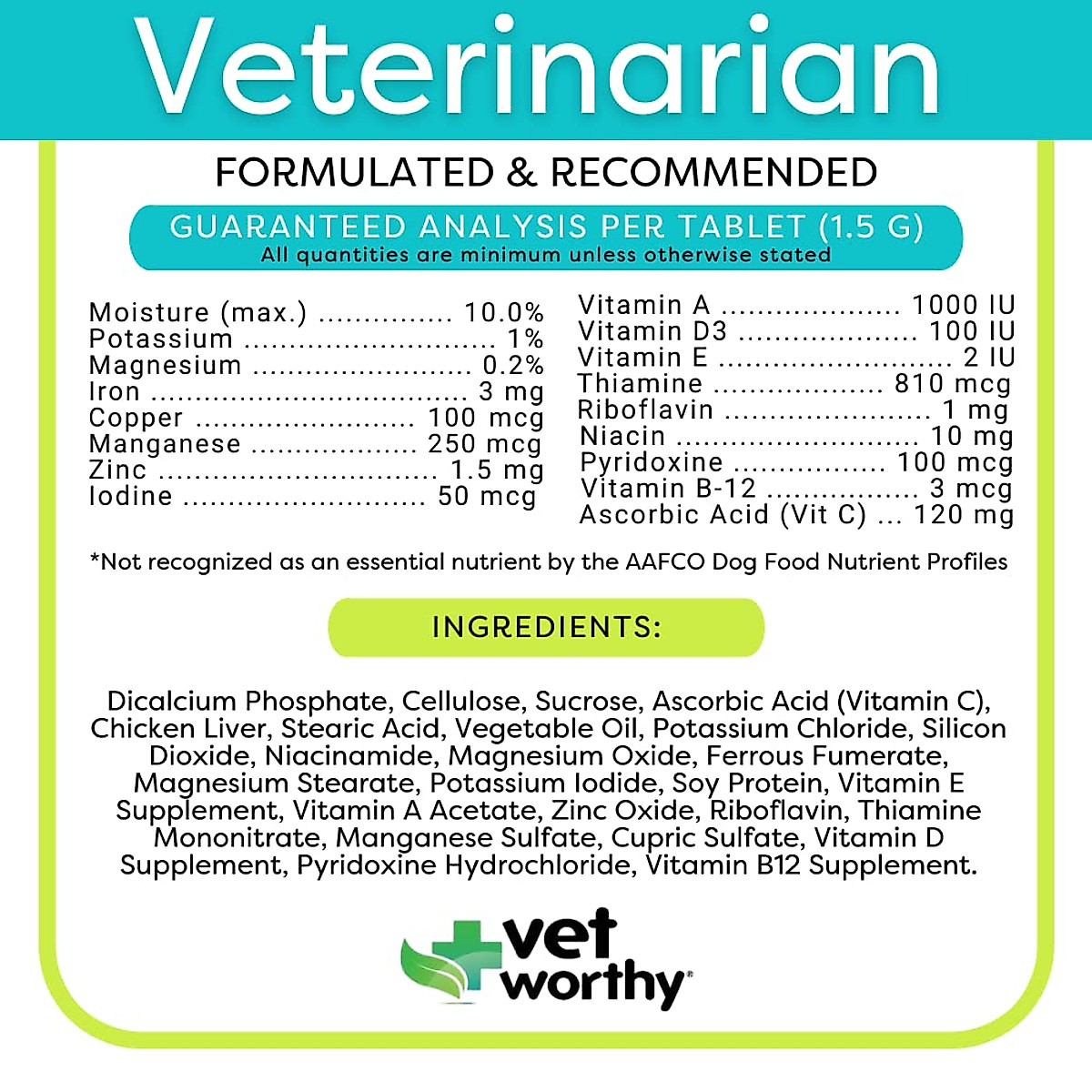 Vet Worthy Adult Multi Vitamins - Multivitamin for Dogs to Support Optimum Health and Overall Wellness - Dog Supplement with Iron, Magnesium, Zinc, Vitamin A, B Vitamins - Liver Flavor, 60 Tablets
