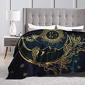 Moon with Feathers and Sun Fleece Throw Blanket Plush Soft Throw for Bed Sofa, 80 in x 60 in