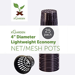 xGarden - Black 4" Round Mesh Pot Cups - 25 Pack, Lightweight Economy Net Pots, Thin Lip & Slotted Sides, UV Resistant & BPA Free Plastic, Indoor or Outdoor Growing