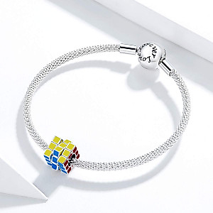 Magic Cube Charm 925 Sterling Silver Autism Awareness Charm Puzzle Charm Love Charm Anniversary Charm for Pandora Charm Bracelet (C)