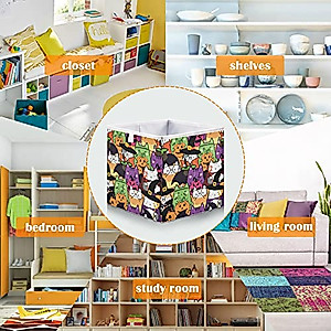 Kigai Halloween Cats Rectangular Storage Bins - 15.8 x 10.6 x 7 in Large Foldable Rectangular Organizer Storage Basket for Home Office, Nursery, Shelf, Closet