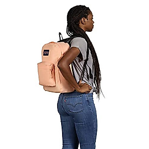 JanSport Superbreak Plus Backpack - Work, Travel, or Laptop Bookbag with Water Bottle Pocket, Peach Neon