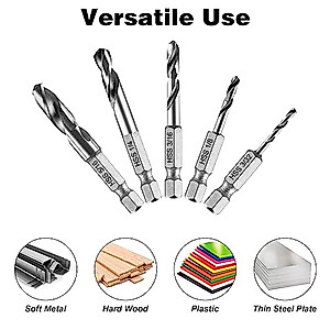 PHALANX Stubby HSS Drill Bits for Metal, Quick Change Hex Shank Drill Bit Set & Magnetic 1/4 Bit Holder, Cobalt Drill Bits for Steel Plate Impact Driver, Brocas para Metal, 1/8 3/16 3/32 1/4 5/16