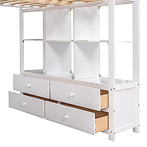 Harper & Bright Designs Full Loft Bed with Desk, Solid Wood Frame Storage Shelves and Drawers (Full Size, White), Gray(storage)
