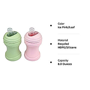 Re-Play 8oz Transition Sippy Cups for Baby Toddler, Medical Grade Silicone Soft Spout & Travel Lid, Easy to Hold Hourglass Shape, Made in USA from Recycled Milk Jugs - Ice Pink/Leaf