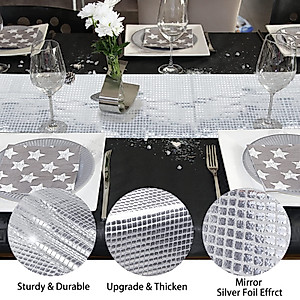 12x108 Inches Disco Party Table Runner,Glitter Metallic Disco Party Table Runner,Mirror Silver Foil Retro 70s 80s Disco Party Bachelorette Supplies Dance Party Decorations Wedding Tablecloth