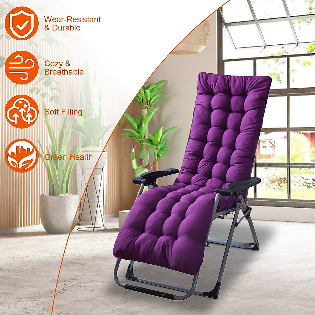 KOCASO Lounge Chair Cushions 67x22x4in Thickened Padding Chaise Lounger Cushion Recliner Rocking Chair Sofa Mat Pad Chair Cushion for Indoor Outdoor Furniture, Zero Gravity Chair Cushion/Purple