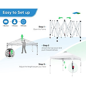 Quictent 10x10 Pop up Canopy Tent Easy One Person Set up, Portable Instant Shelter with Vent, Ez up Canopy with Reflective Top and Fluorescent Rope for Camping Backyard Patio-White