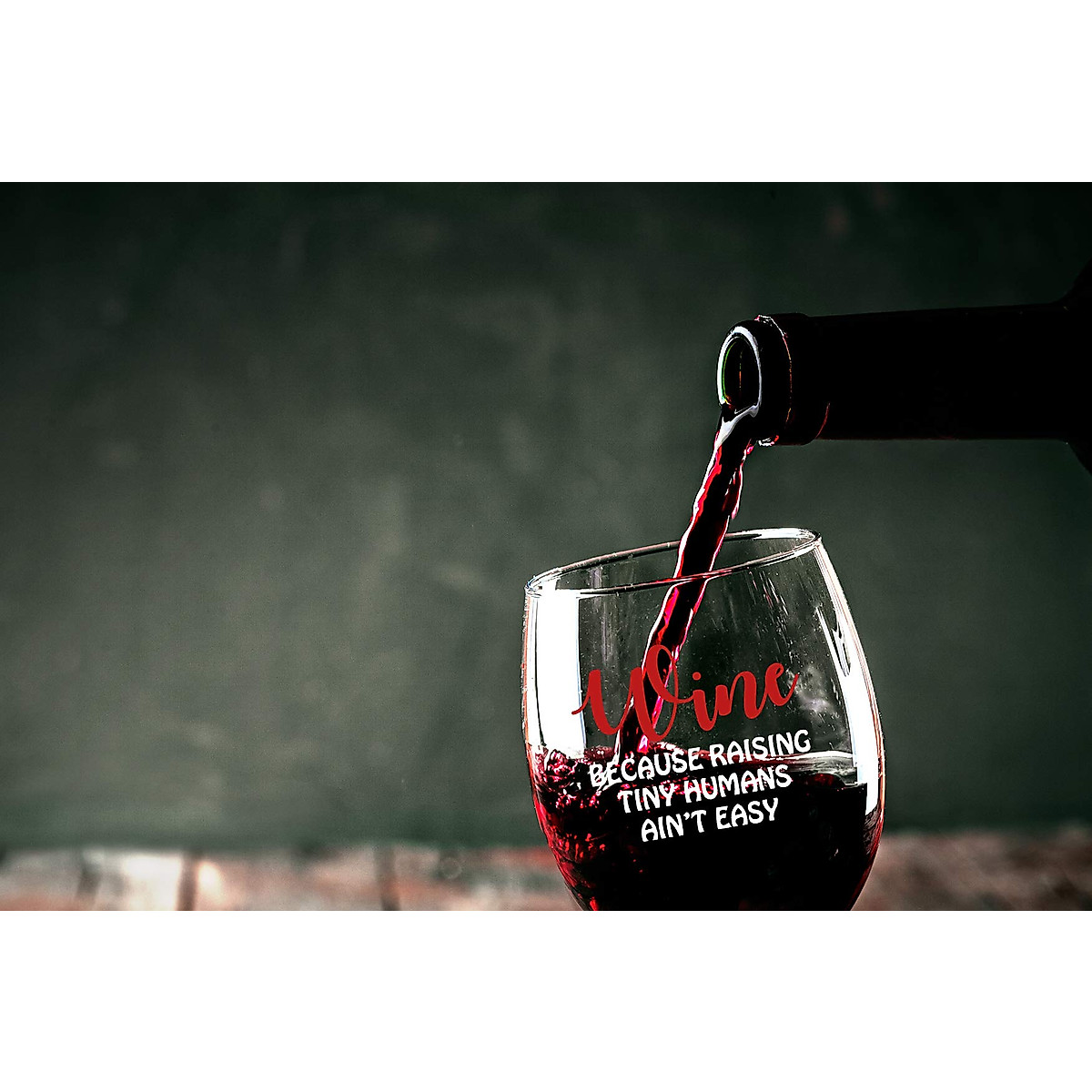 AW Fashions Wine Because Raising Tiny Humans Ain't Easy - 15oz Crystal Stemless Wine Glass - Stemless Wine Glass, Dad Mom for Mother's Day Parent Daddy Mummy Anniversary Birthday