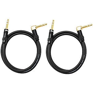Audio2000's C26006P2 Microphone Cable (2-Pack), Copper Shield Balanced Cable, 1/4" TRS Right Angle to TRS Connector, 6 Feet Length, Gold Platted Connector, Flexible Ultra Soft Rubber Jacket