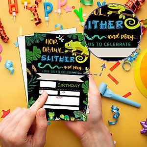 Reptile Amphibian Birthday Party Invitation, Lizard Themed Fill-In Invites for Men & Women, 20 Invitations With Envelopes (4" X 6"), Adults Snake Party Favors Decorations and Supplies -60