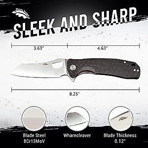 Western Active Honey Badger Knife - Flipper Wharncleaver Pocket Knife, EDC Knife, Hunting Knife with 3.6" Steel Blade, Nylon+Glass Fiber Handle, & Reversible Pocket Clip, 4.0oz, Large Black HB1031
