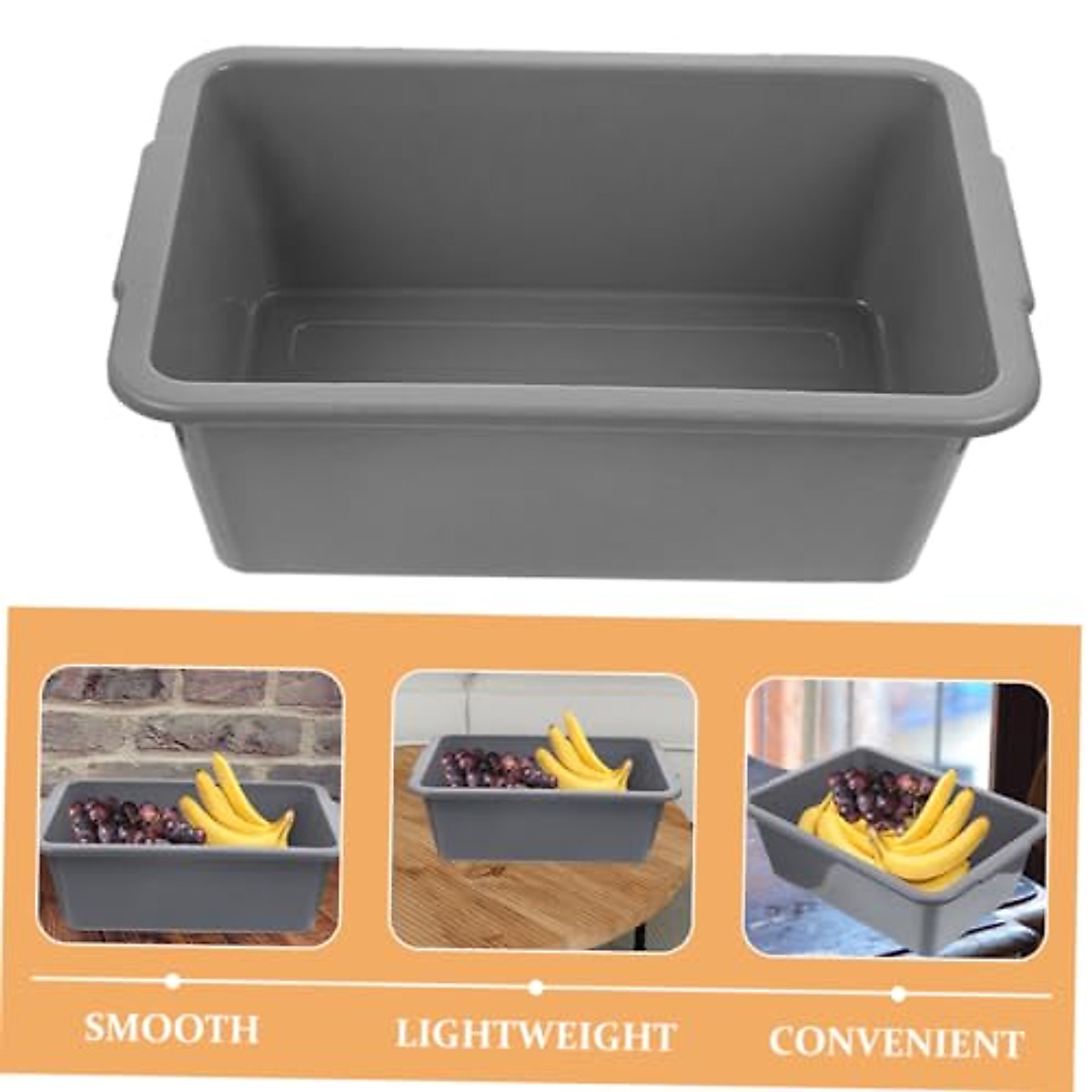 HOOTNEE 3pcs Restaurant Bowl Storage Box Utility Tub Meat Prep Tub Dishwashing Tubs Dishpan Basin Tub Commercial Tote Tubs Washing Basin Tub Rectangle Utility Dish Tub Storage Bins Pp Grey