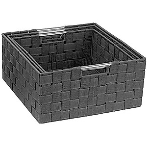 Sorbus Storage Box Woven Basket Bin Container Tote Cube Organizer Set Stackable Storage Basket Woven Strap Shelf Organizer Built-in Carry Handles (Gray)