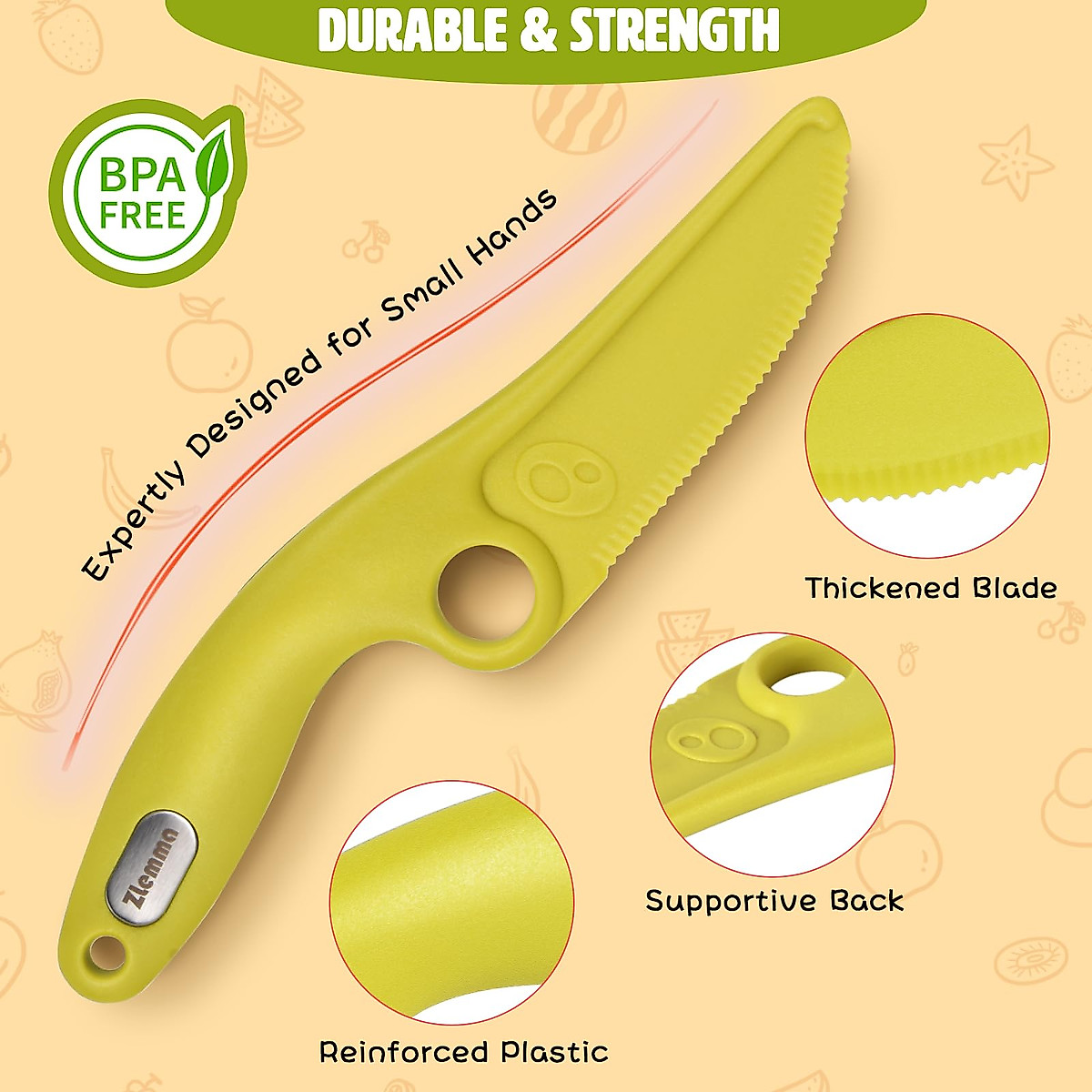 ZLemma Toddler Learning Knife with Educational Ring for Real Cooking, Adorable Dog Design, Safe Serrated Edge for Cutting Training, and Premium Nylon Material Blade, Mint Blue