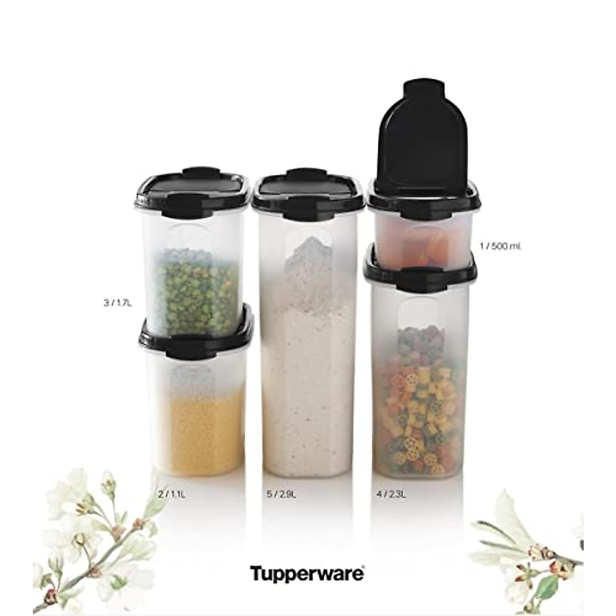 Tupperware Brand Modular Mates Super Oval Container Set - 5 Dry Food Storage Containers with Lids - Airtight, Dishwasher Safe & BPA Free