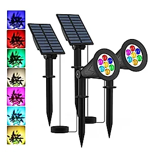 T-SUNUS Solar Landscape Spotlights Color Changing, Solar Spot Lights Outdoor Waterproof Garden Pond Light, 180° Adjustable Wall Light, Separately Installed for Outdoor/Indoor Pack of 2 (7 Color)
