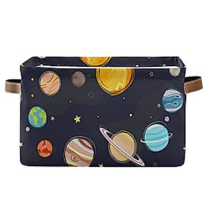 Storage Basket Cube Solar System Planet Large Collapsible Toys Storage Box Bin Laundry Organizer for Closet Shelf Nursery Kids Bedroom,15x11x9.5 in,1 Pack