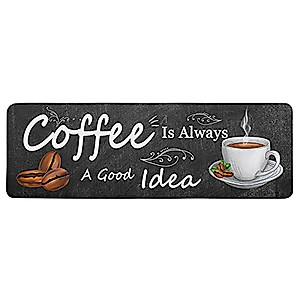 Kitchen Rug and Mat Set Farm Coffee Beans Cups Vintage Cafe Drink,Water Absorption Floor Doormat Coffees is Good idea Quote on Black,Washable Carpet for Kitchen Sink Laundry Bar Decor