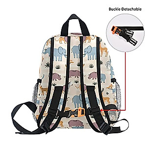 African Wild Animals Toddler Backpacks for Kids Preschool Schoolbag Backpack for Boys Girls Animals Mini Kindergarten Nursery Bag with Chest Strap