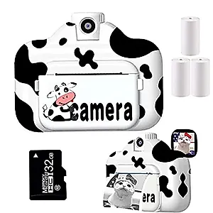 Kids Instant Camera Video Selfie Photo Shooting Digital Camera for Toddlers 32GB SD Card Included Selfie Cartoon Frames Cellphone Photo Printing Portable Lanyard Rechargeable ( Color : Black )