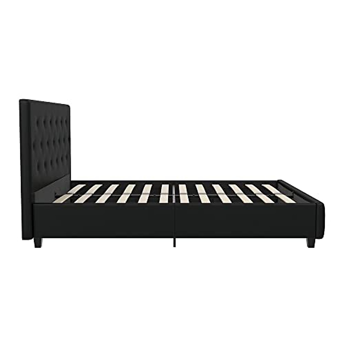 DHP Dakota Upholstered Platform Bed with Diamond Button Tufted Headboard and Footboard, No Box Spring Needed, Queen, Black Faux Leather