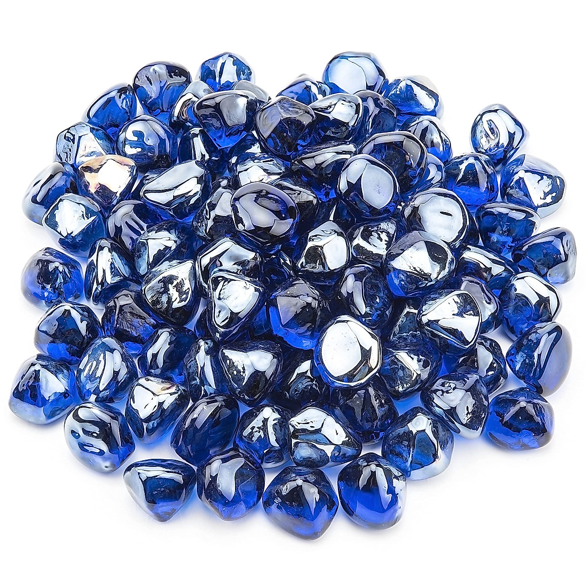 Kinway 20lbs Fire Glass Diamonds Blue Fire Pit Glass 1 Inch Fire Glass Rocks for Fire Pit Fireplace - Cobalt Blue