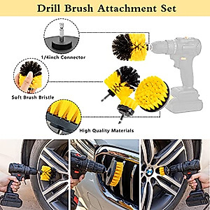 FCLUSLL 32Pcs Car Cleaning Wash Kit with Windshield Cleaning Tool, Auto Drill Brush Set, Detailing Brushes Set, Cleaning Gel, Complete Interior Care Kit, Yellow