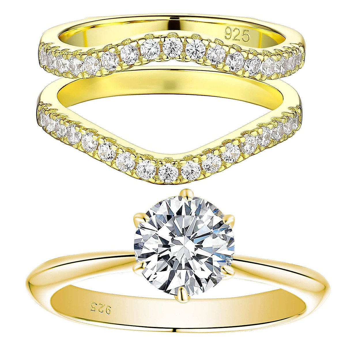 Blongme1 Carat Moissanite Rings for Women Ring Enhancers Wedding Ring Sets Wedding Band Bridal Rings Sets for Women 925 Sterling Silver Yellow Gold Size 6